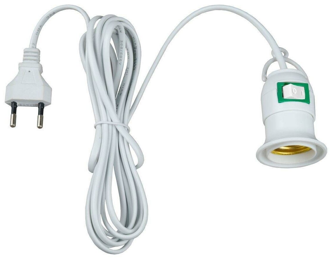 Патрон подвесной с выключателем и штепсельной вилкой Uniel DLC-P-T50B/E27 2M White