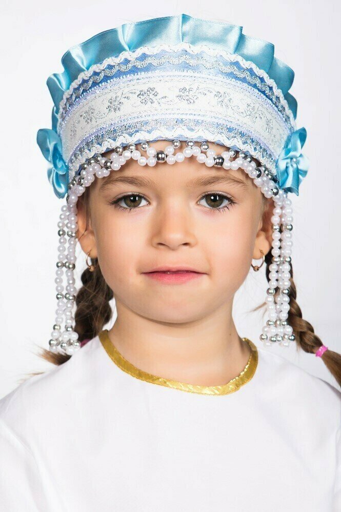 Кокошник русский народный традиционный "Инна", голубой