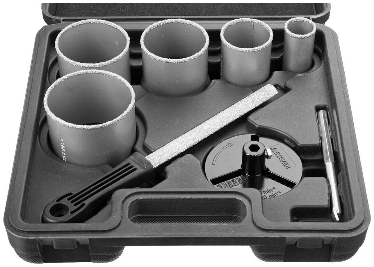 STAYER 8 шт, 33, 53, 67, 73, 83 мм, карбид вольфрама, набор кольцевых коронок, Professional (33345-H8)