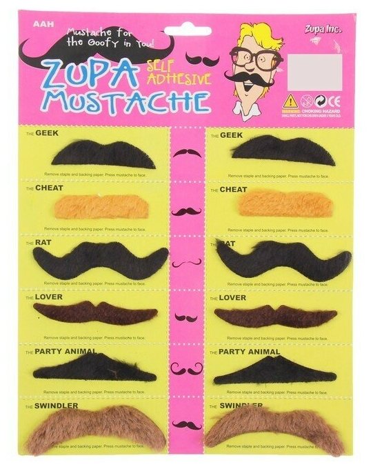 Карнавальные усы "Разные", набор 12 шт.