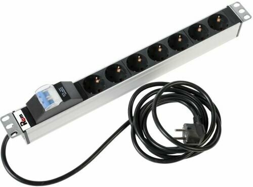 Блок розеток 19, 7 розеток ЦМО R-16-7S-A-440-3 Rem-16 с авт.16А,7 Schuko, алюм, шнур 3 м.