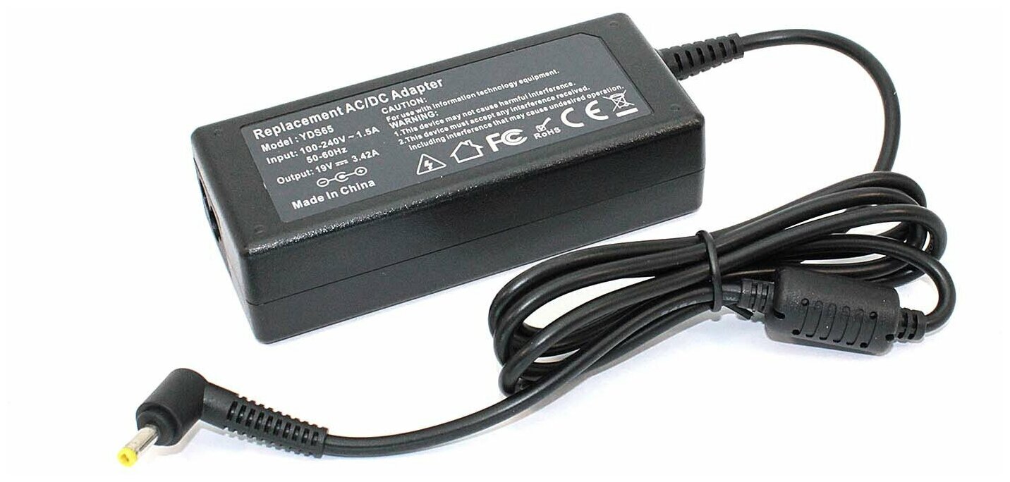 Блок питания (сетевой адаптер) OEM для ноутбуков Acer 19V 3.42A 65W 4.0x1.7 мм черный, с сетевым кабелем