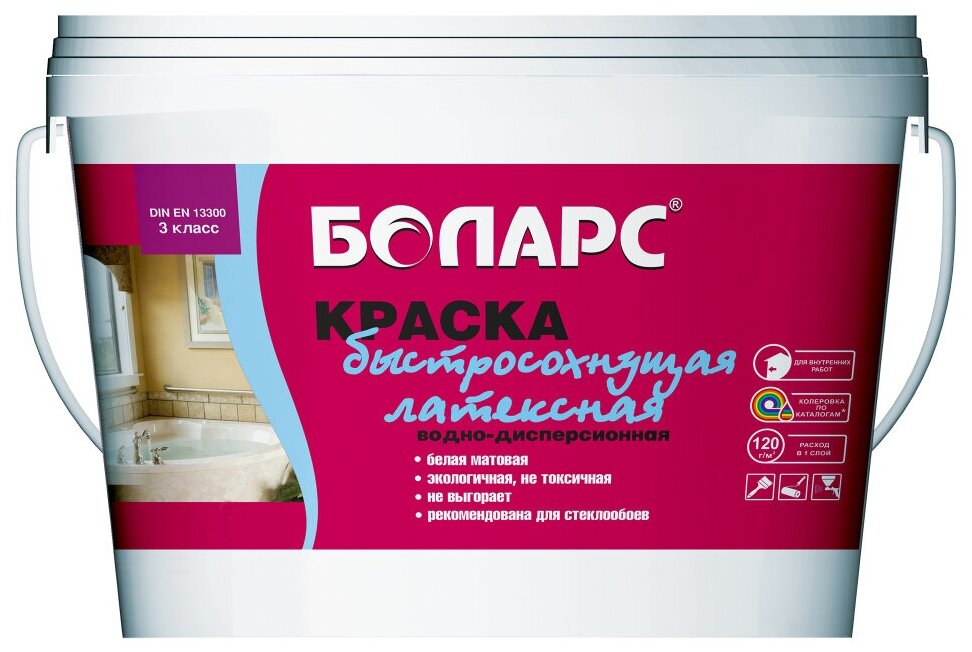 Краска Боларс 2100 00000005021, латексная, белая, матовая, 3 кг