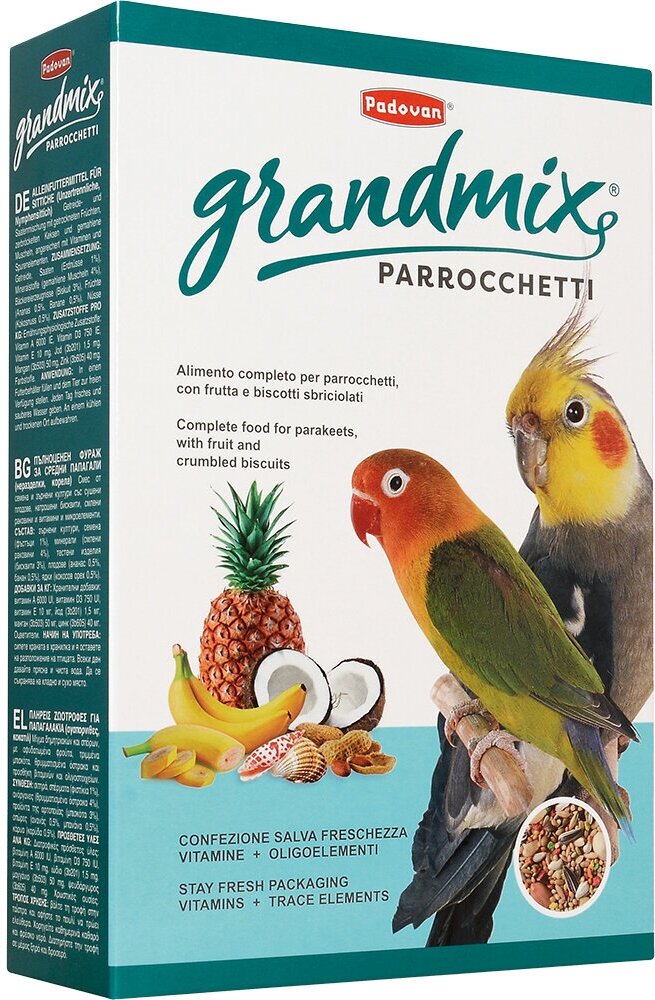 PADOVAN Корм GRANDMIX PARROCCHETTI комплексный для средних попугаев 850г