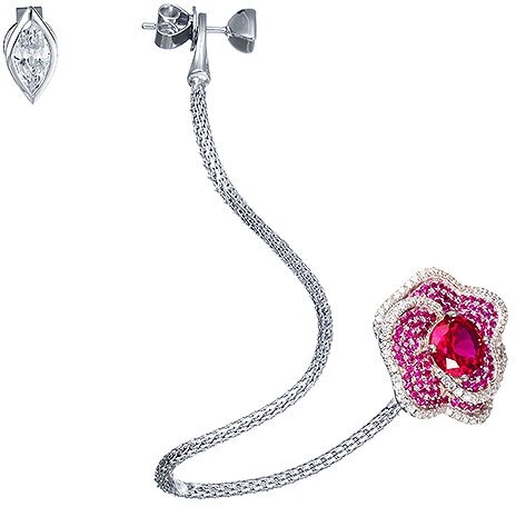 Серьги, серебро, 925 проба, рубин, фианит