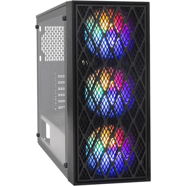 Компьютерный корпус Miditower ExeGate EVO-8243-NPX700 (ATX, БП 700NPX с вент 12 см, 2хUSB+1хUSB 3.0, черный, 3 вент. с RGb подсветкой, боковая панель