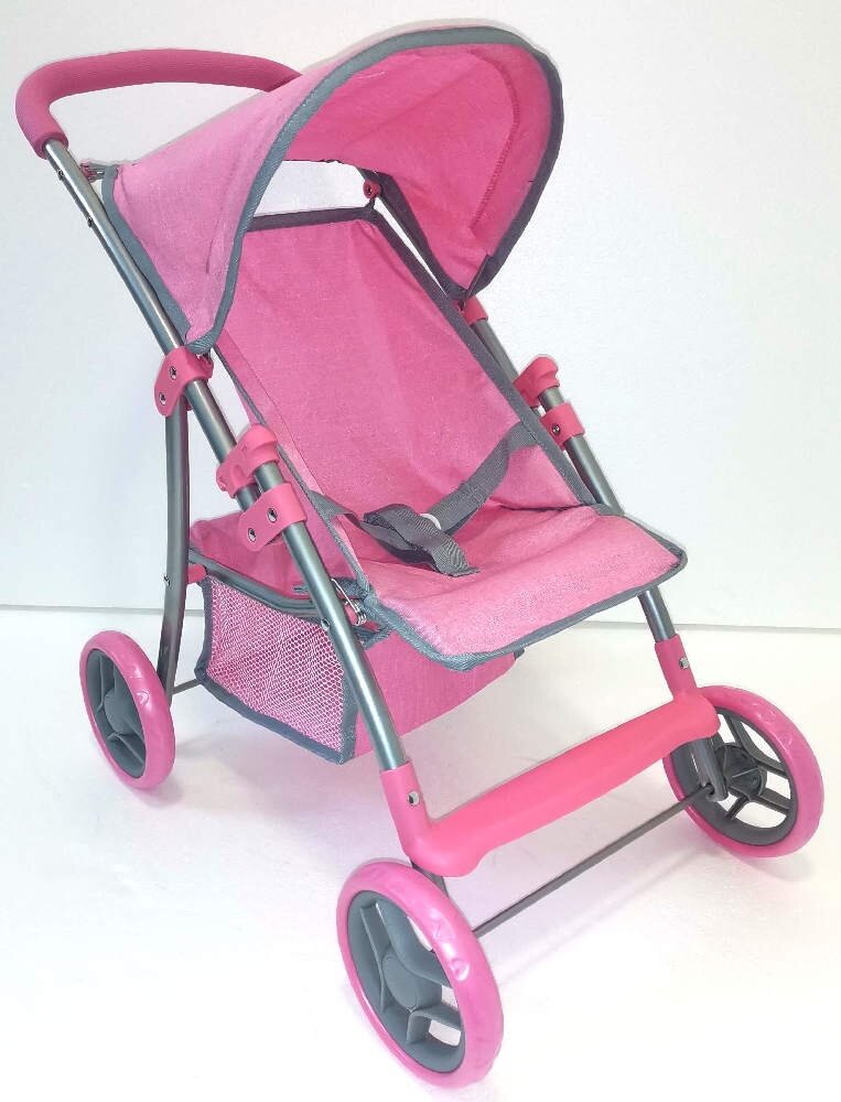 Коляска прогулочная для кукол розовый меланж с серым кантом, 9304B цвeтN5