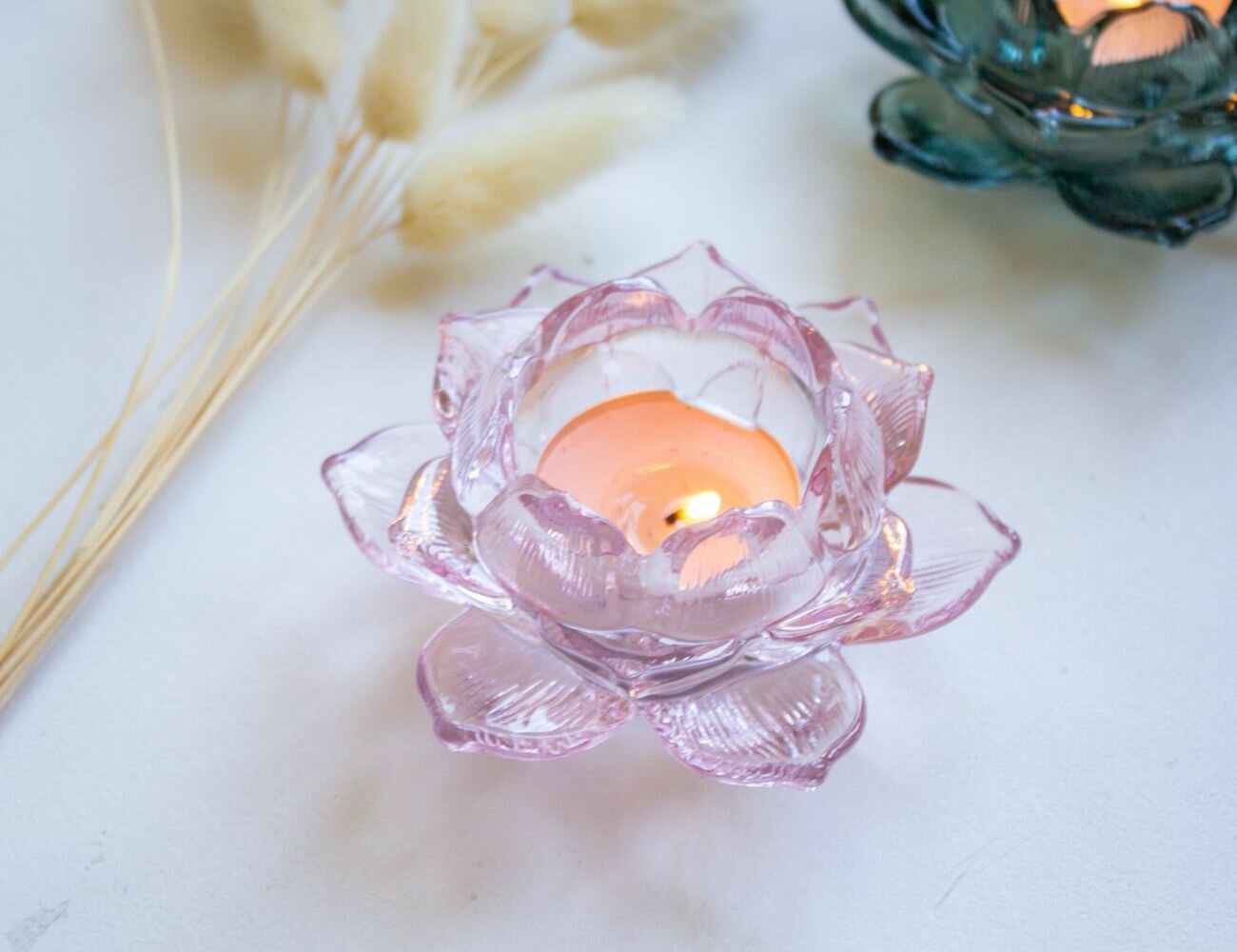 Подсвечник для чайной свечи розовый лотос, стекло, 10 см, EDG 107346-51