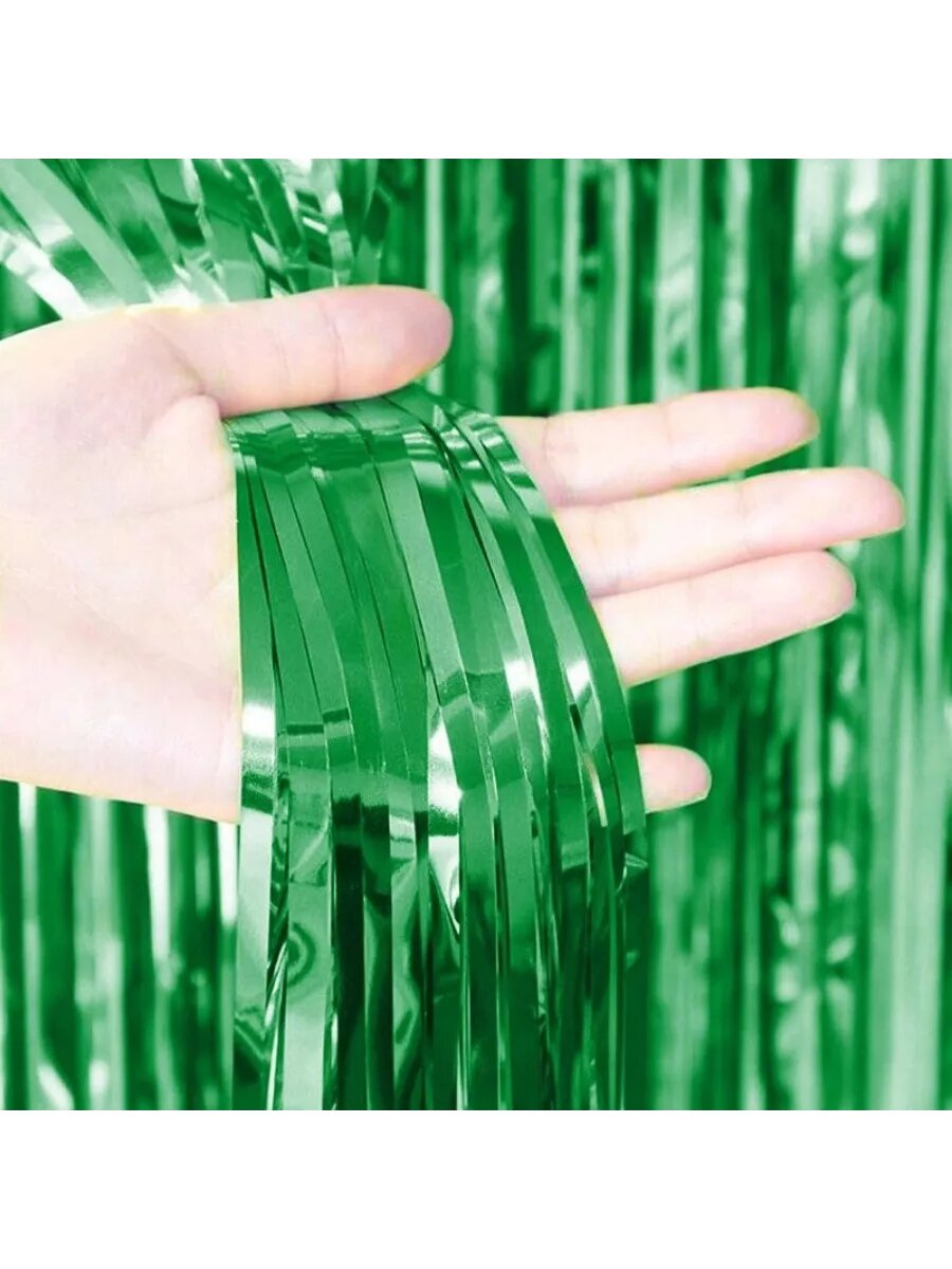 Занавес Дождик Зеленый, Металлик, 100*200 см, 1 шт.