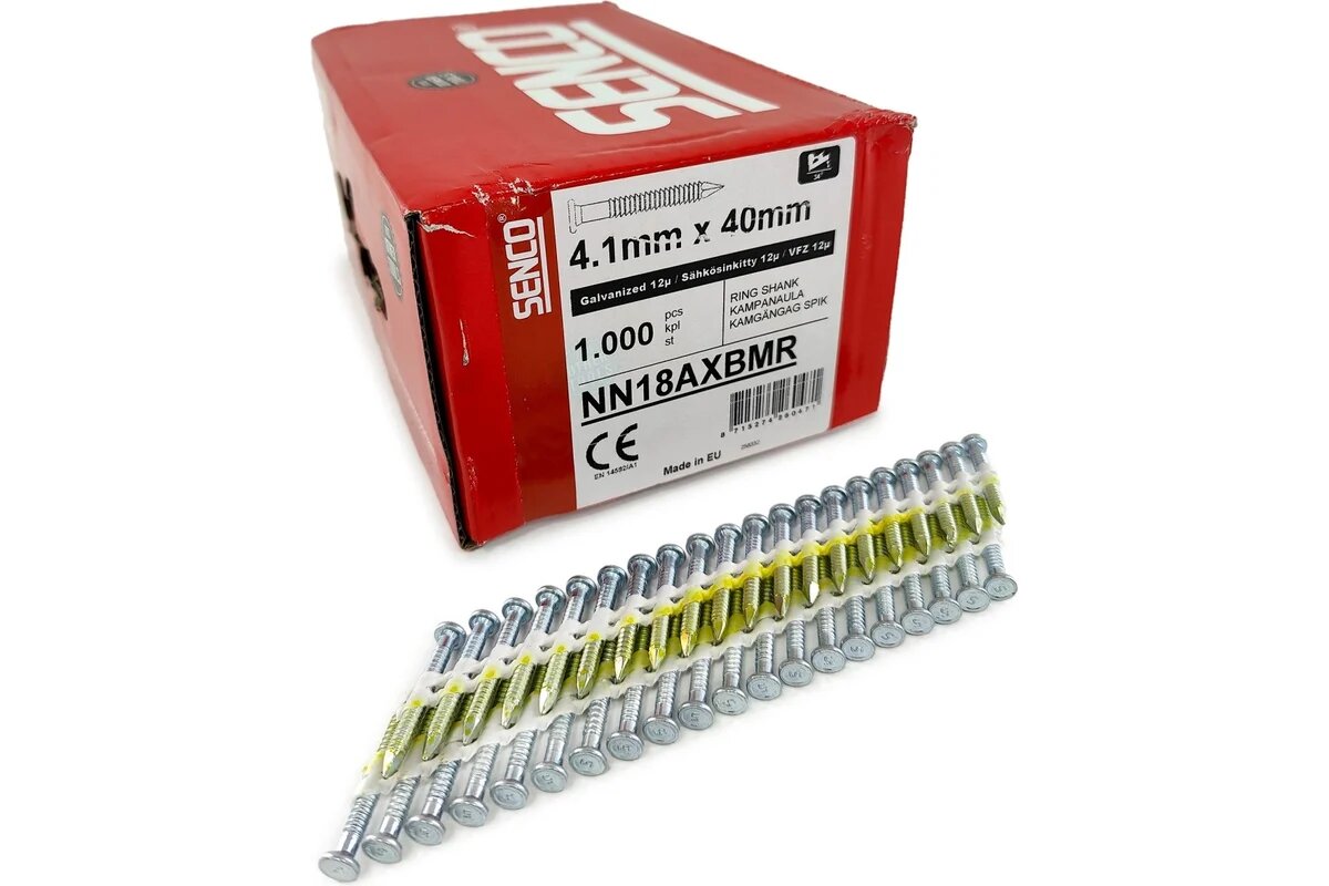 Senco Реечные анкерные гвозди R34 4.1x40 Ring 12mu DP (Цинк 12мкм 1000 шт) NN18AXBMR