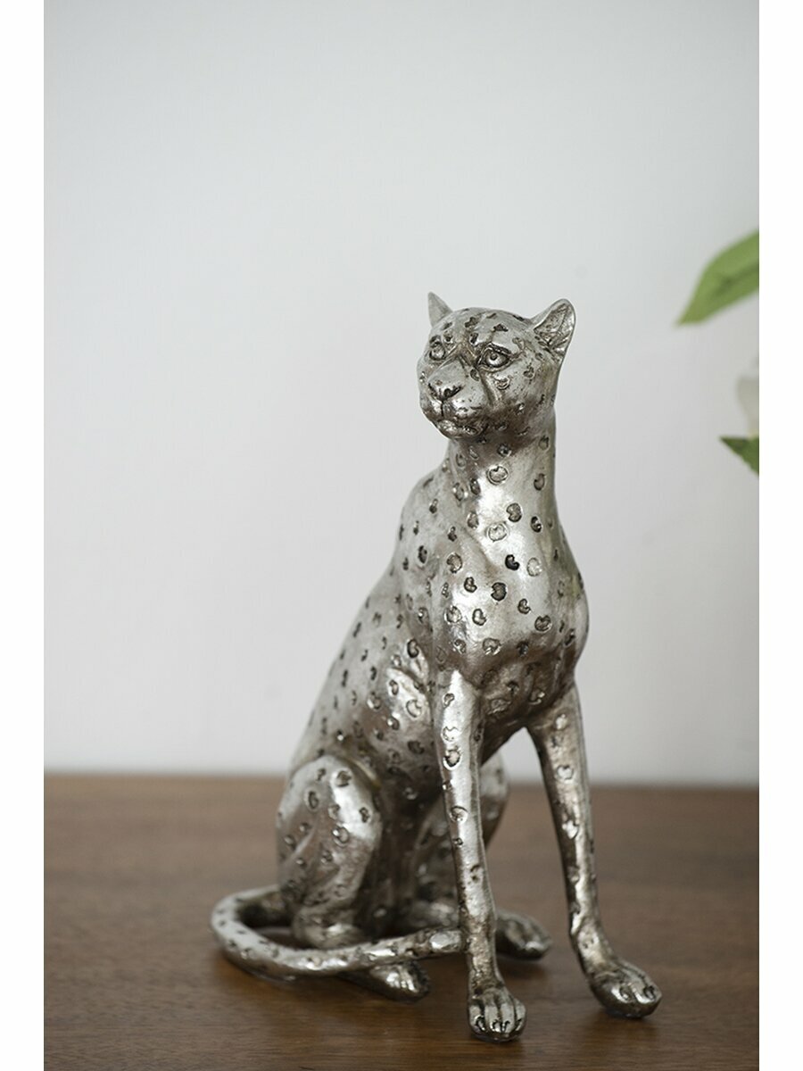 77601 Фигурка Леопард 13x9x21см, Полисмолы, серебристый, Glasar