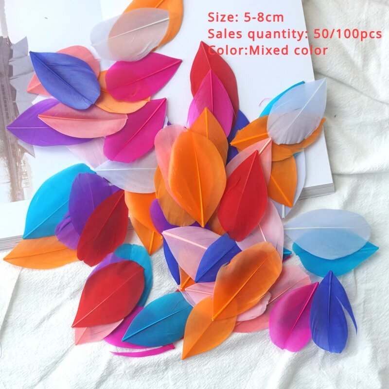 Перья декоративные 5-8 см, Mixed color, 100pcs