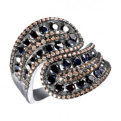 Кольцо широкое, серебро, 925 проба, родирование, циркон