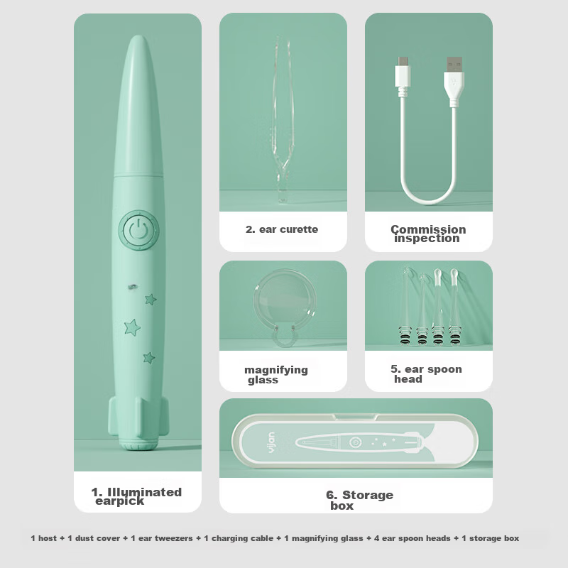 Yijan Illuminated Ear Pick, Children's Ear Cleaning Tool with Light, Newborn Baby Ear Cleaning Spoon, Ear Examination Kit