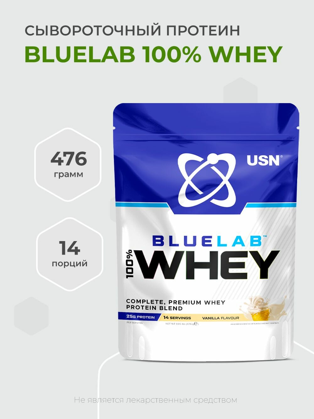 USN BlueLab 100% Whey 476 грамм, Сывороточный протеин, вкус Ваниль