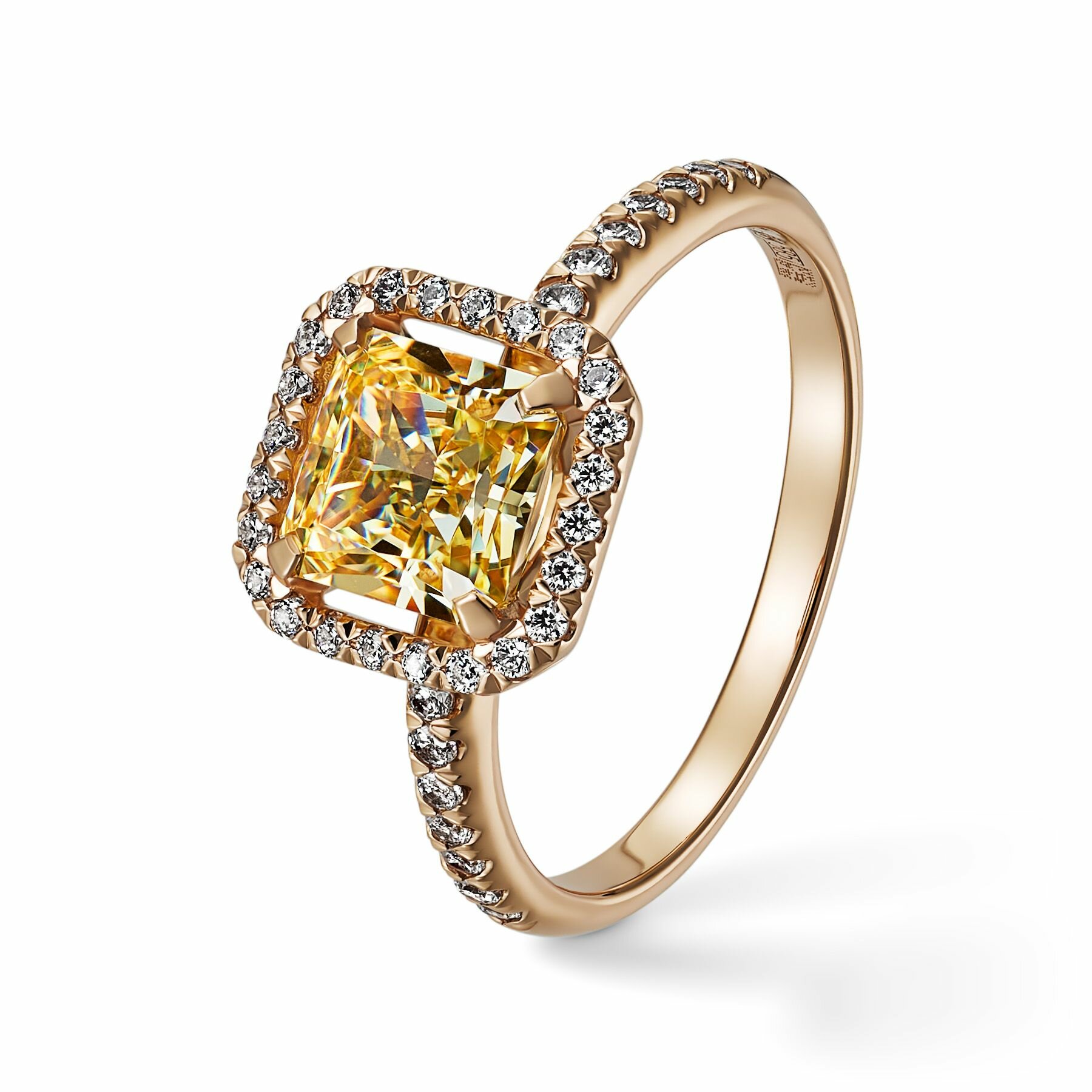 Кольцо помолвочное, красное золото, 585 проба, фианит