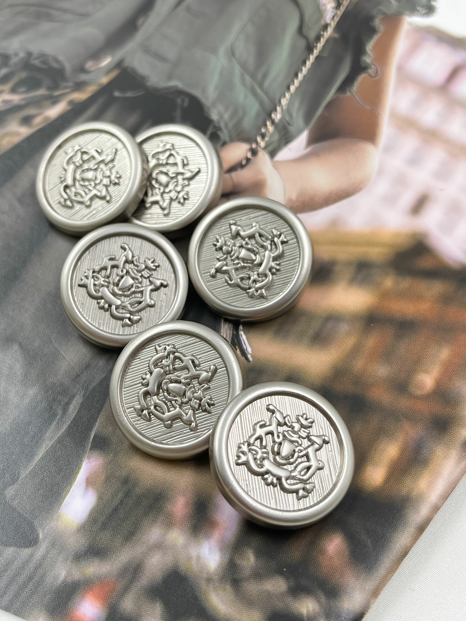 Пуговицы герб матовое серебро 23 мм, 6 штук