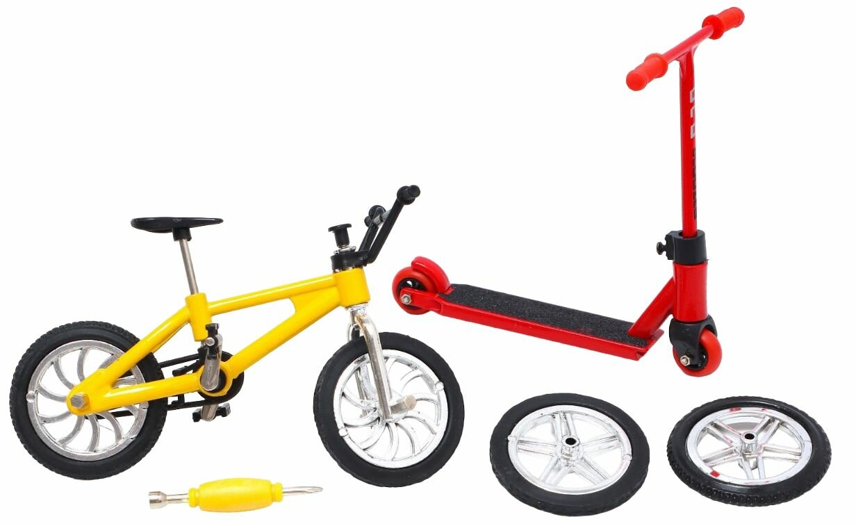 Набор пальчиковых игрушек "Экстремал" с ремкомплектом, фингербайк и самокат, мини-велосипед и мини-самокат для пальцев, игрушка для трюков