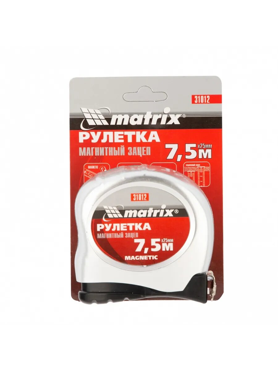 Рулетка Magnetic,7,5 м х 25 мм, магнитный зац, MATRIX, 31012
