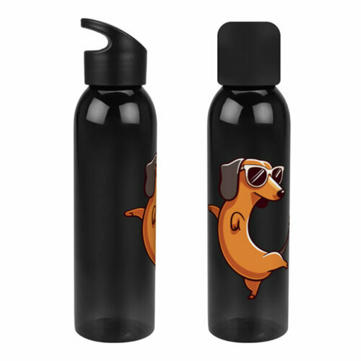 Бутылка для воды «Такса. Милая собака улыбака в очках. Прикол» (черный)