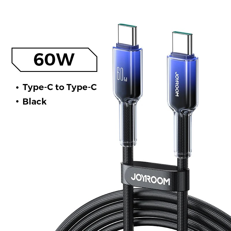 Joyroom Type-C to Type-C кабель, 1.2м, черный, 60W