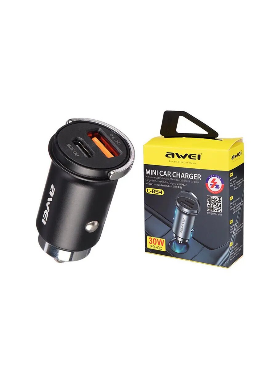 Зарядное устройство Awei C-854, черный, двойной USB-выход, с интеллектуальной системой питания — фото 1