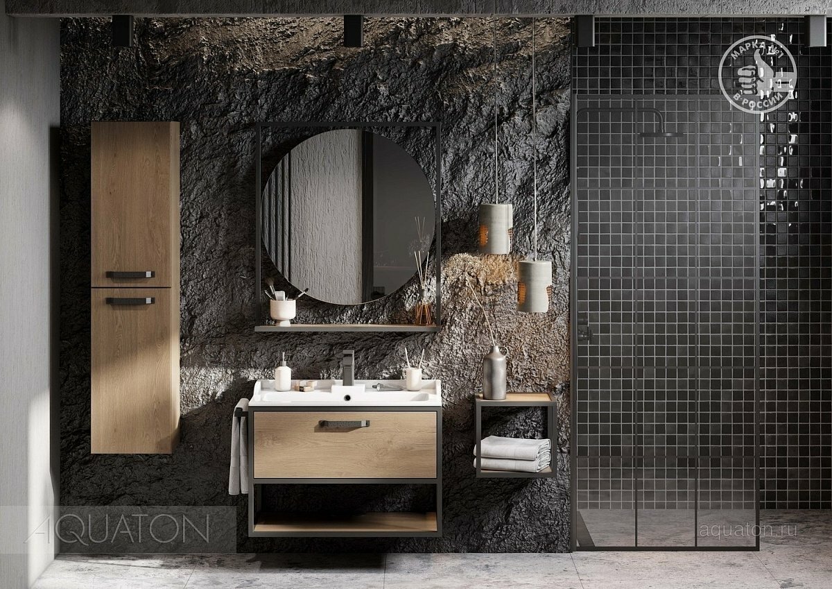 Тумба с раковиной Акватон Лофт Фабрик/Фабиа 80 дуб кантри