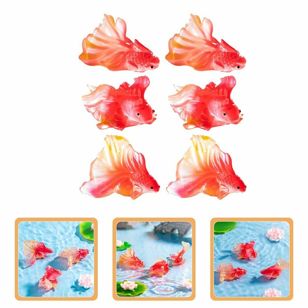 Реалистичные Миниатюрные Золотые Рыбки Из Силикона для Декора Аквариума и Сада, 6 Штук, Размер 3.70x2.00x2.00 cm-DKD-CJ0903