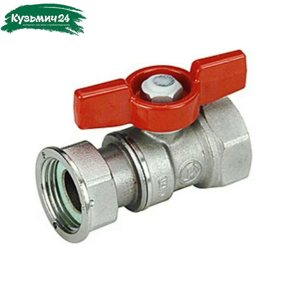 Кран шаровой Giacomini 1/2"x1/2" В-В с накидной гайкой хромированный с красной рукояткой бабочка