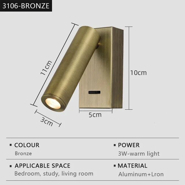 Настенный светильник LED бронзовый 3106-bronze, 3W