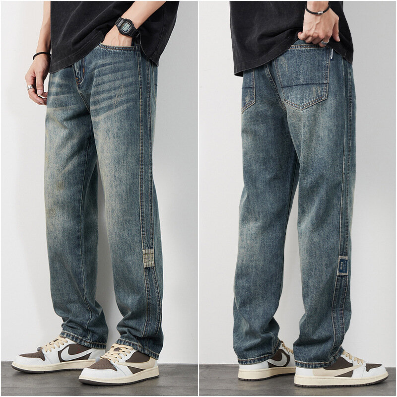 Охоты Брюки JYL Джинсы мужские весенне-осенние широкие прямые широкие штаны утеплённые стирка ретро