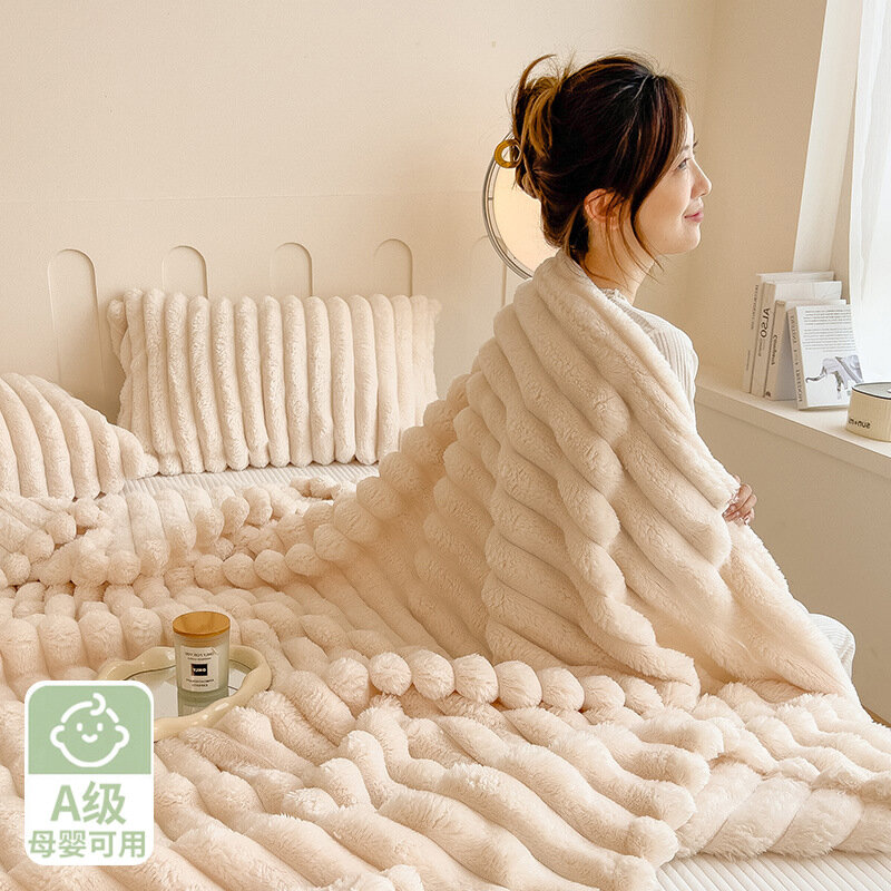 Молочное бархатное одеяло, толстое зимнее утолщенное плюшевое одеяло с кроликом для офиса, коралловое бархатное домашнее одеяло для дивана