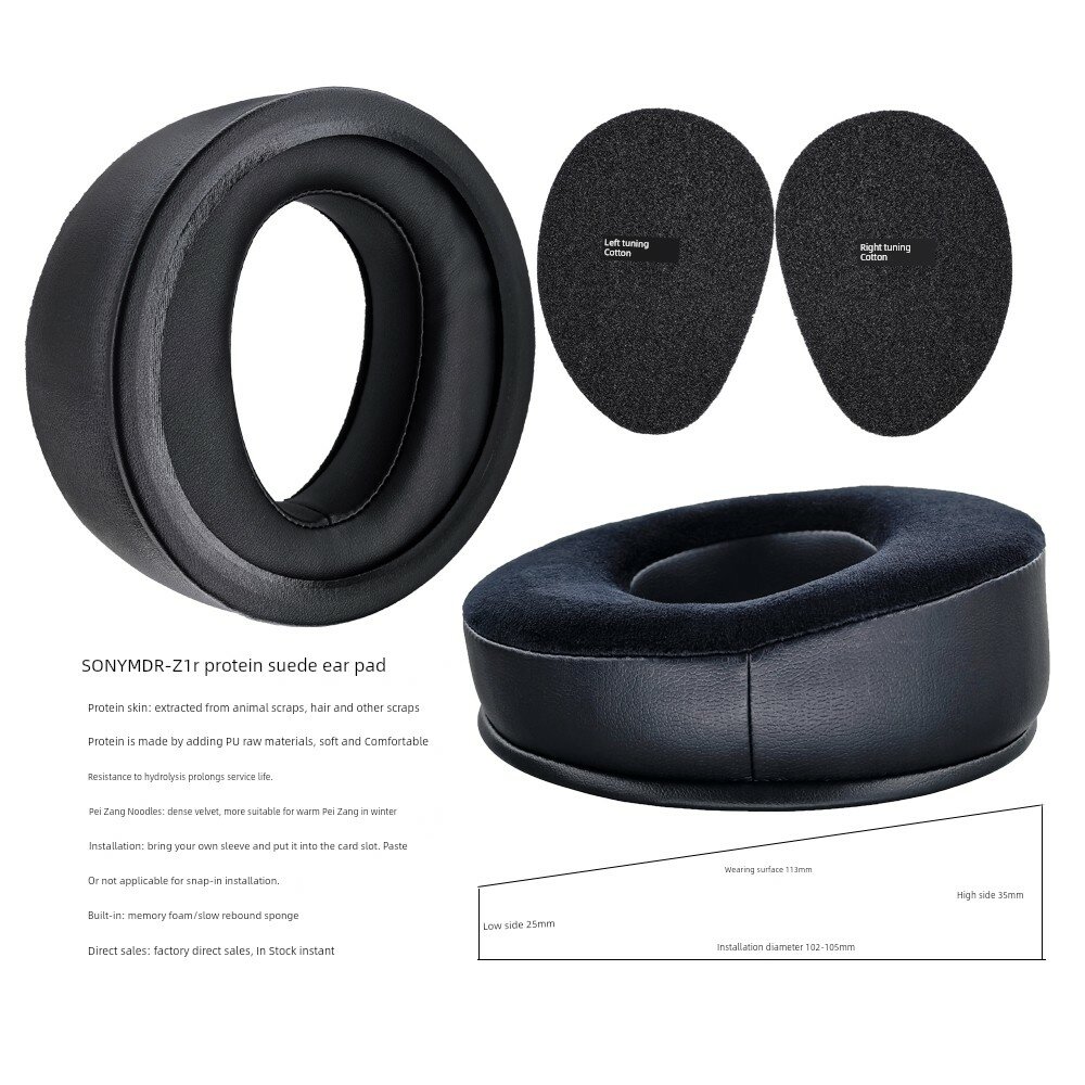 Черные накладки с белым краем из бархата для наушников Sony MDR-Z1R/Z7/Z7M2, пара