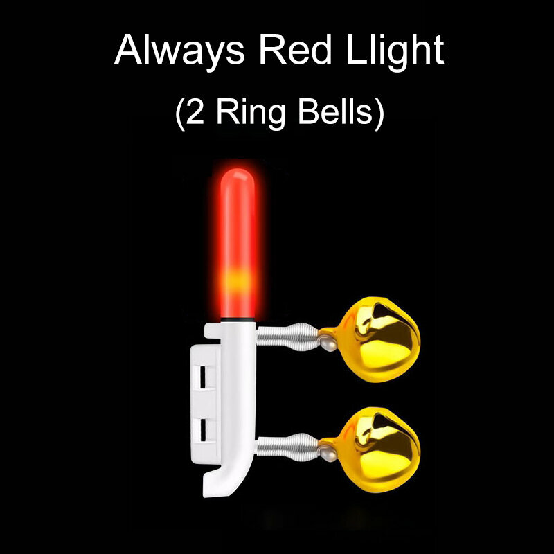 Электронный рыболовный сигнализатор поклевки, светлячок с креплением и двойными колокольчиками, красный свет, прозрачно-красный