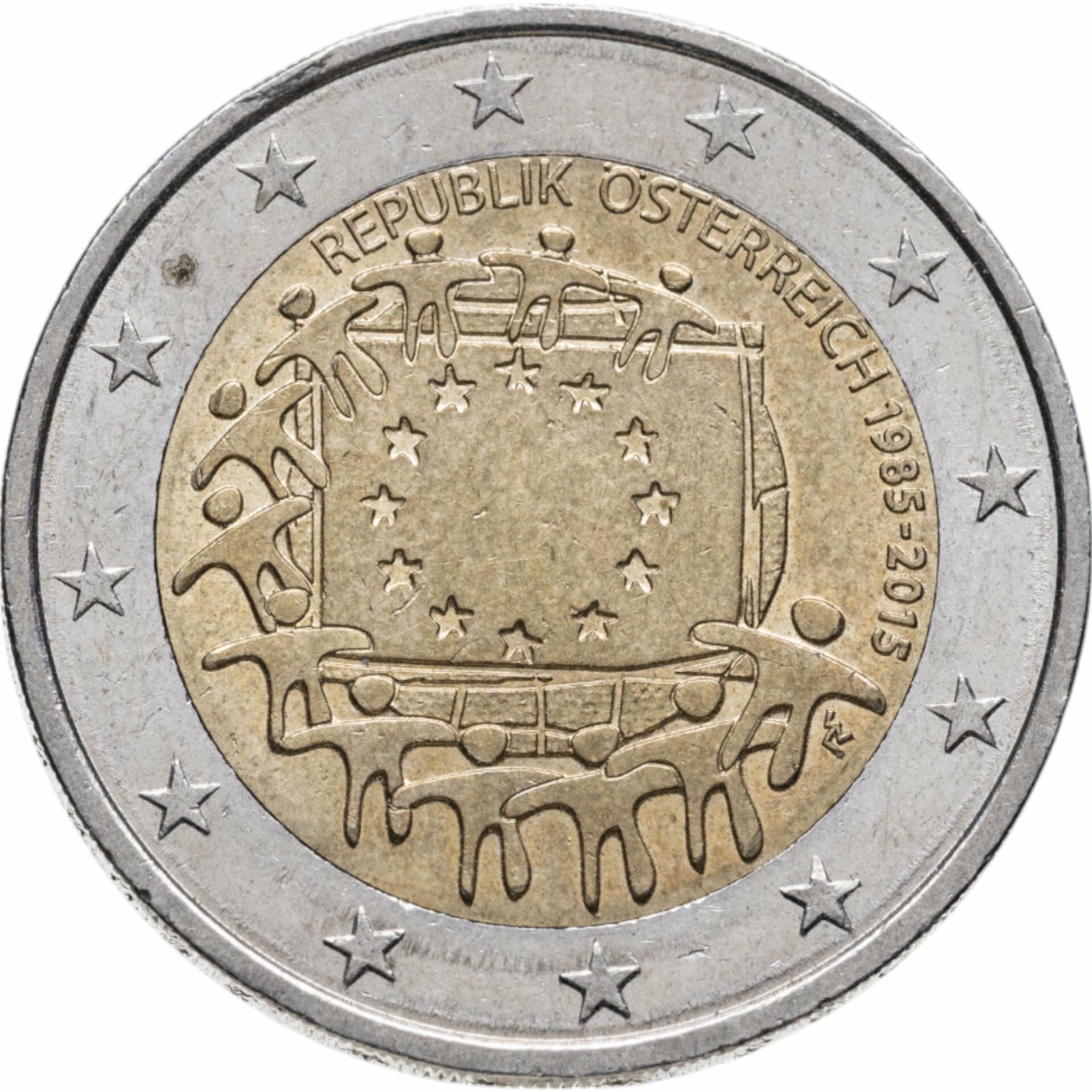 Австрия 2 евро 2015 "30 лет флагу Европы", Биметалл