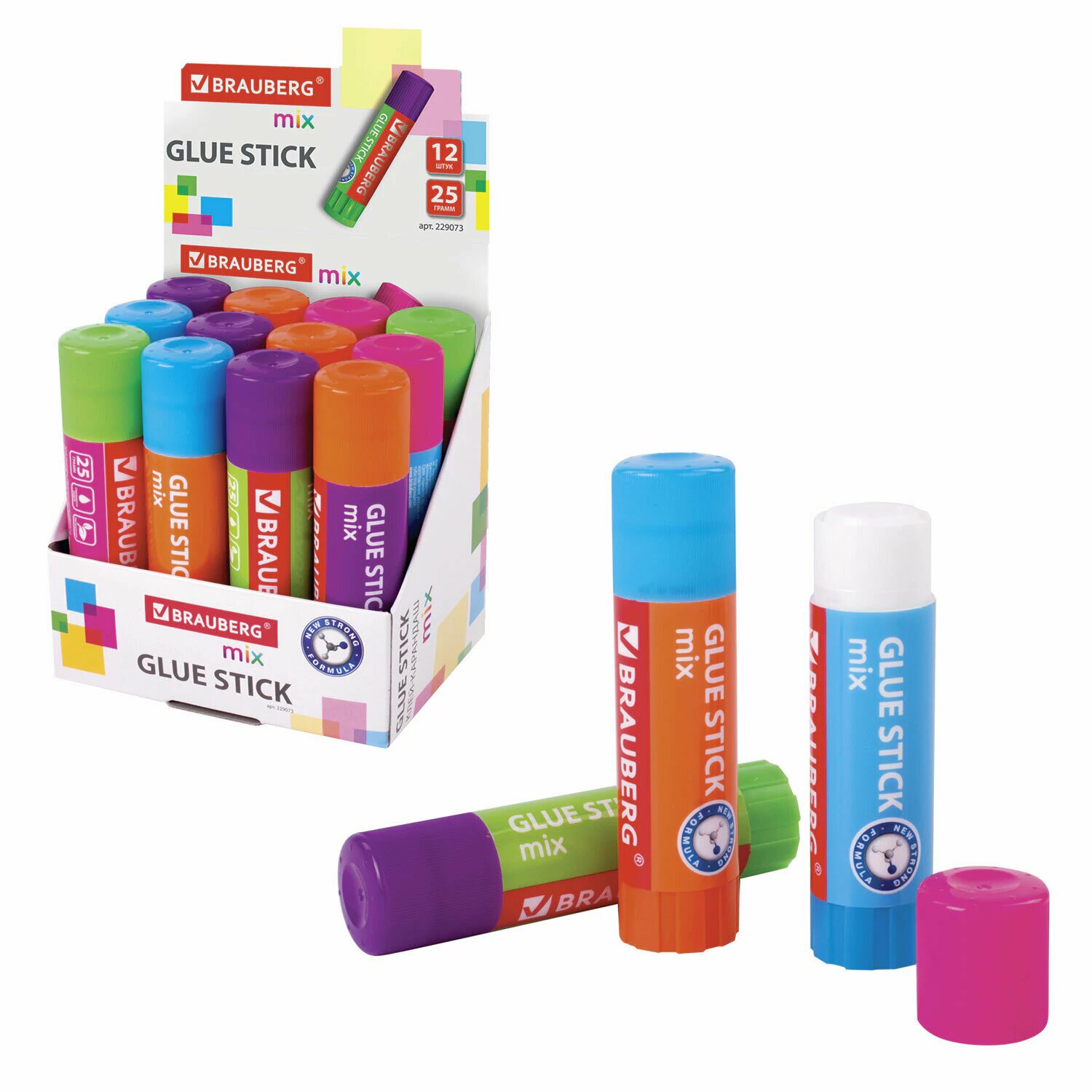 Клей-карандаш BRAUBERG MIX, 25 г, PVP основа, 229073, 2шт.