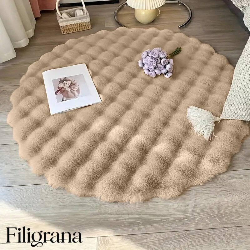 Круглый толстый коврик для гостиной и прикроватной тумбочки Filigrana Creamy Bubble Plush, диаметр 90 см.