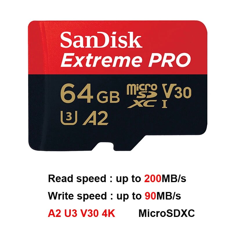 SanDisk Micro SD карта памяти 64 ГБ / 128 ГБ / 256 ГБ / 512 ГБ / 1 ТБ Extreme PRO 64GB