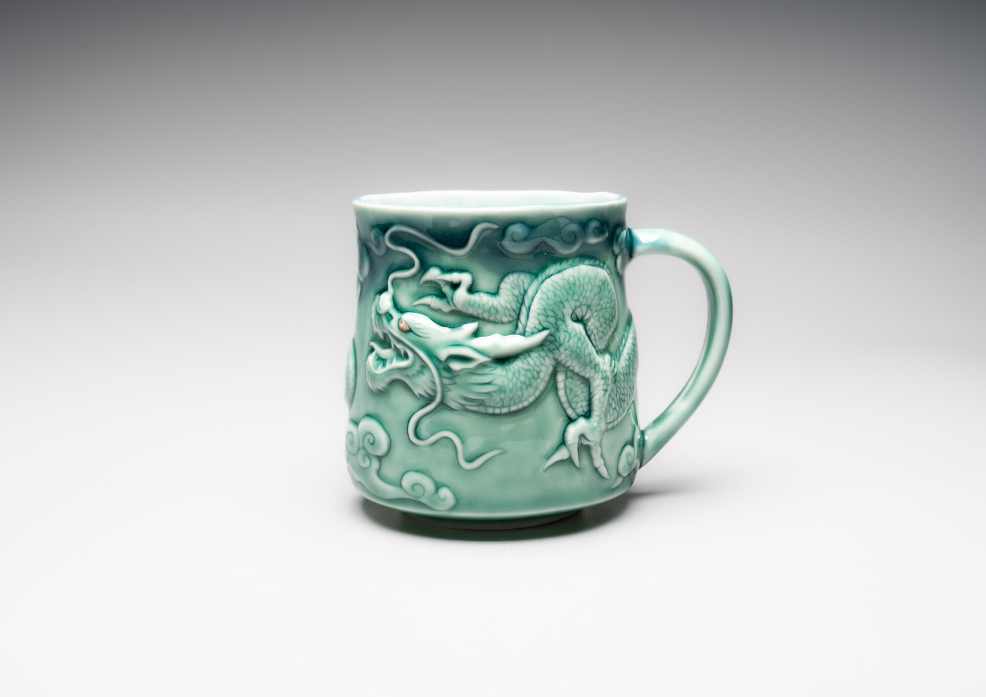 Кружка ручной работы «Дракон», зеленая, фарфор, 430 мл