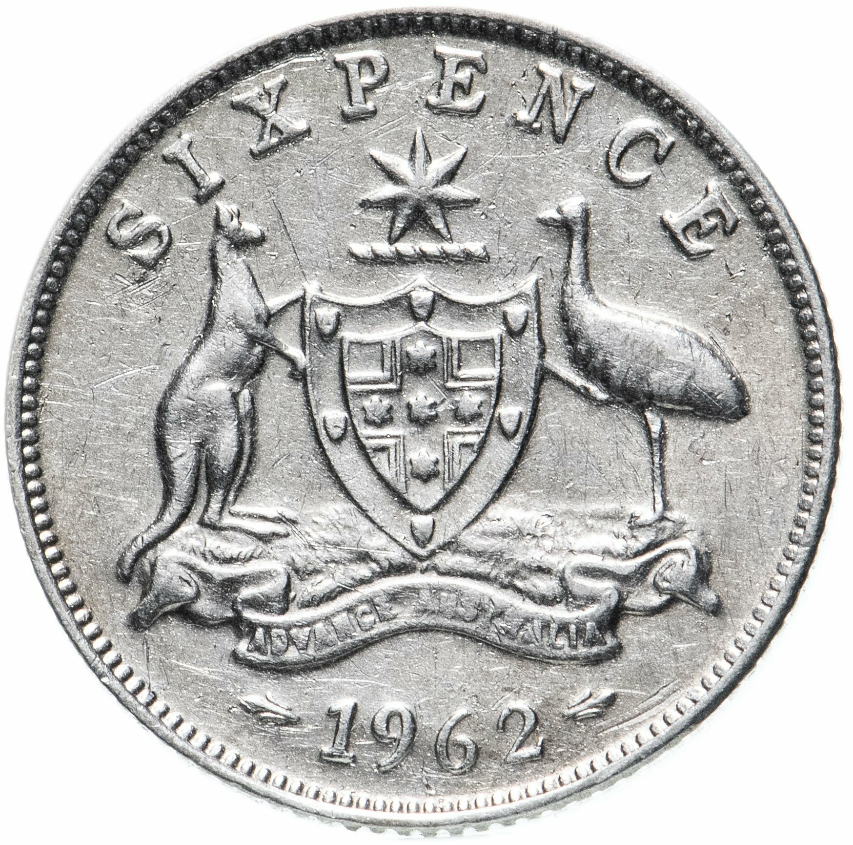 Австралия 6 пенсов pence 1962, Серебро 500, в сохранности XF
