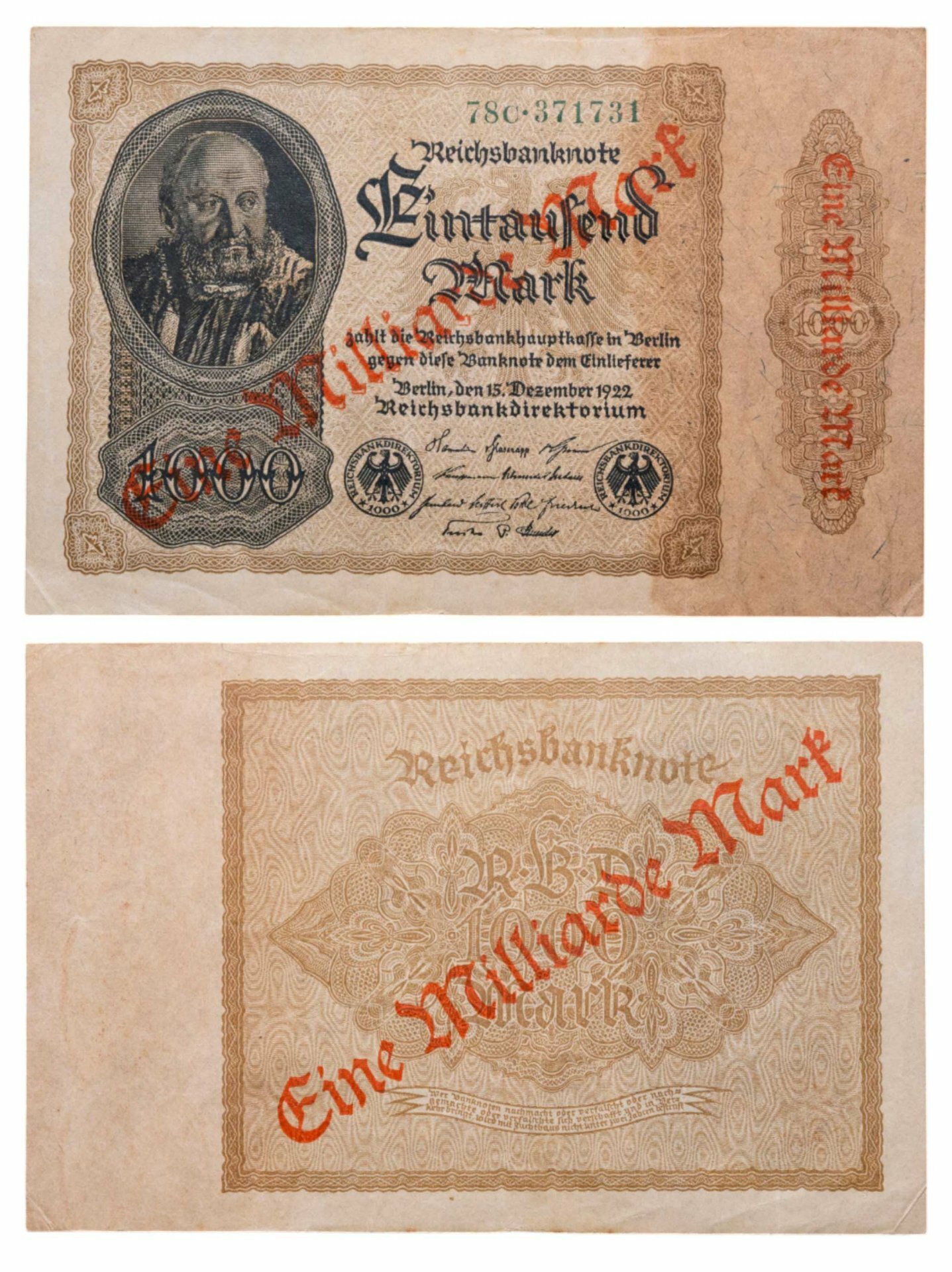 Германия 1000000000 марок 1923 на 1000 марок 1922