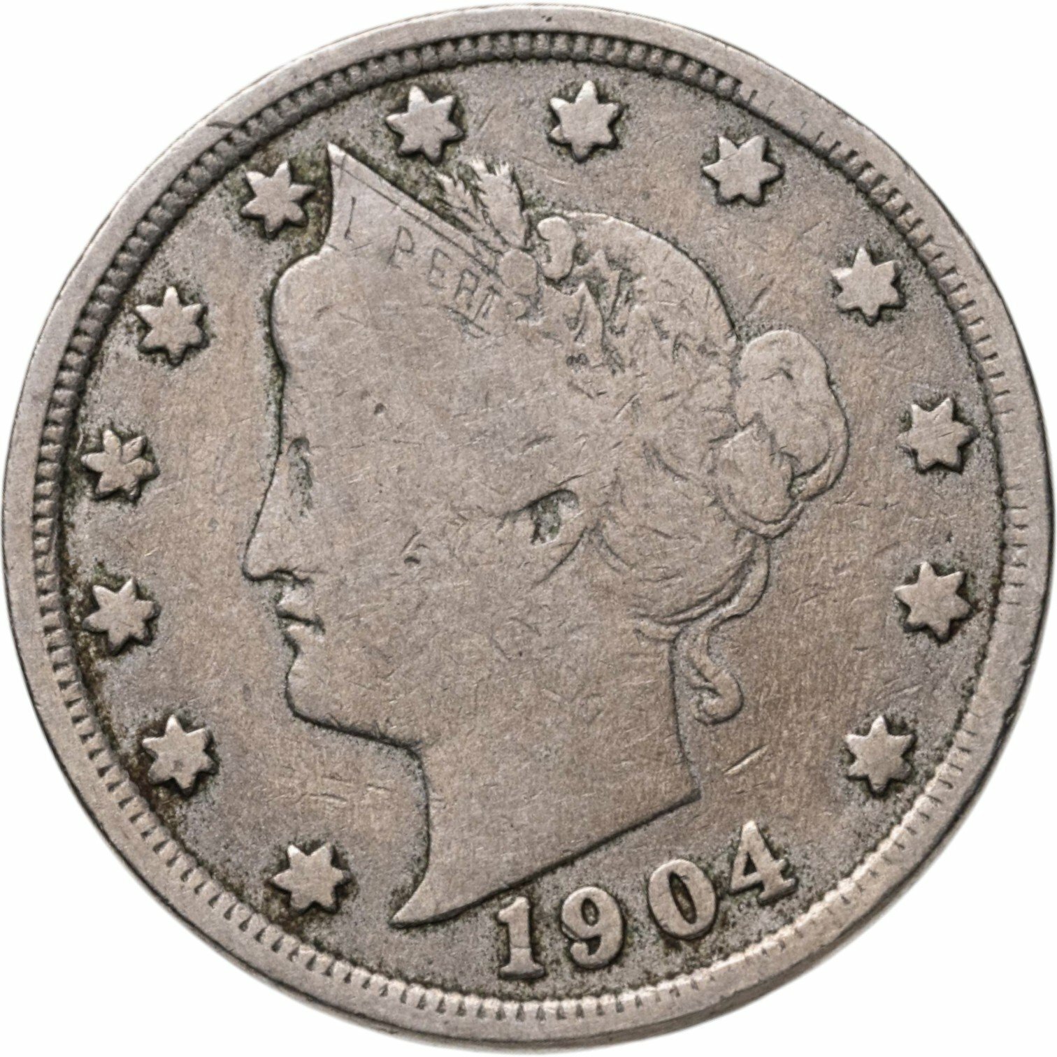 США 5 центов cents 1904 Liberty Nickel, Мельхиор медь-никель, в сохранности VF