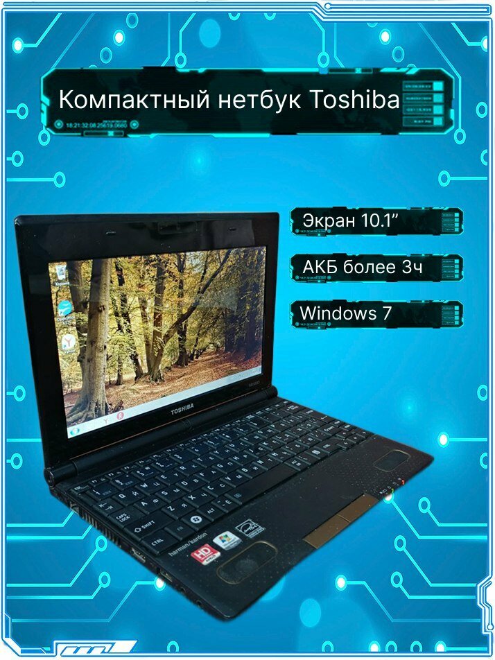10,1" Нетбук Toshiba ND550D 1024x600, AMD C-60, RAM 2 ГБ, HDD 320ГБ, Windows 7. Чёрно-золотой. Товар уцененный.