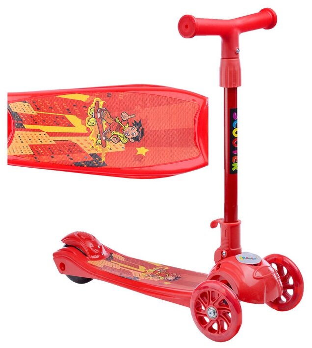 Самокат детский трехколесный, складной, светящиеся колеса U038373Y, 55х22х70 см, красный