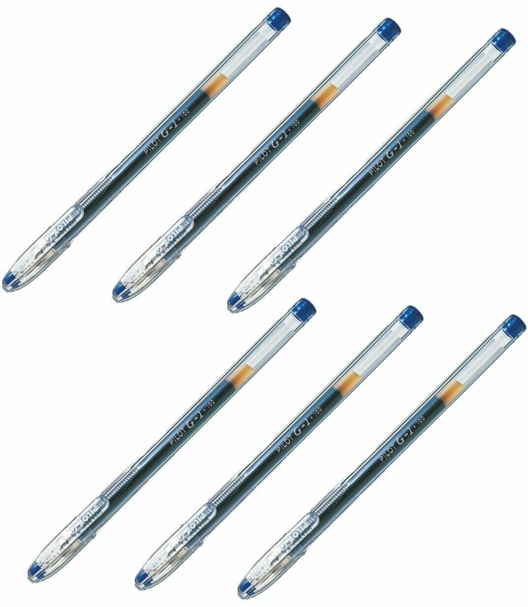 Набор 6 штук - Ручка гелевая PILOT "G-1", синяя, корпус прозрачный, узел 0,5 мм, линия письма 0,3 мм