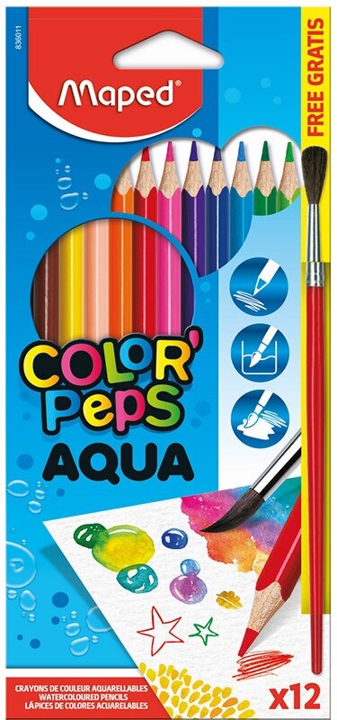 Maped Карандаши цветные COLOR PEP S AQUA заточенные 12 цветов с кистью 836011-II20