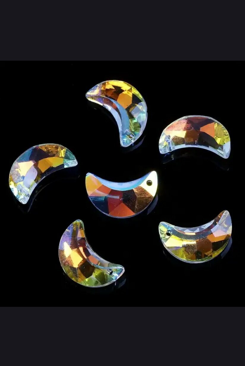 Хрустальная подвеска полумесяц. Стеклянные бусины для рукоделия. 10 штук.