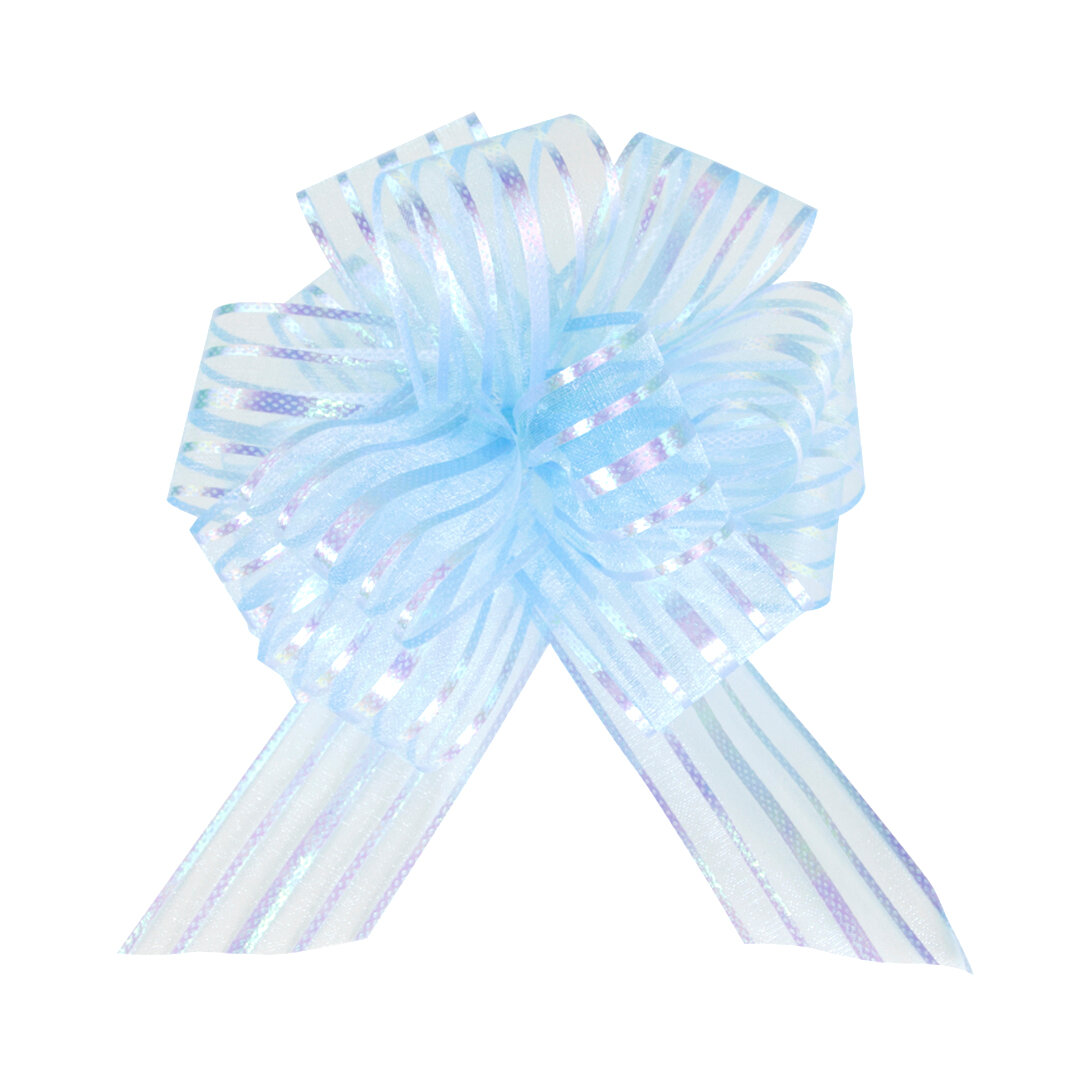 Текстильный бант Шар, Тонкие полосы, Голубой, 15 см, 1 шт.