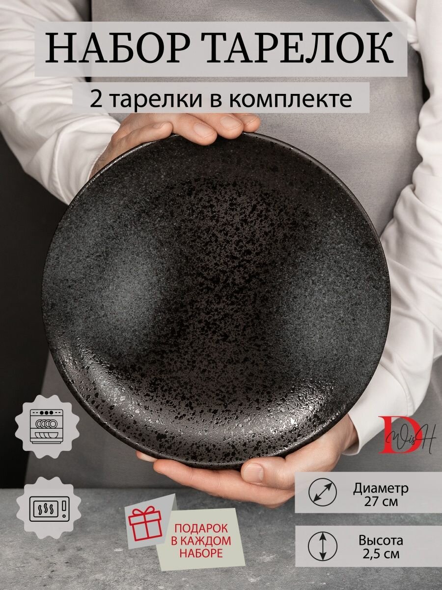 Набор посуды DWisH для ресторана 2 тарелки плоские 27см графит