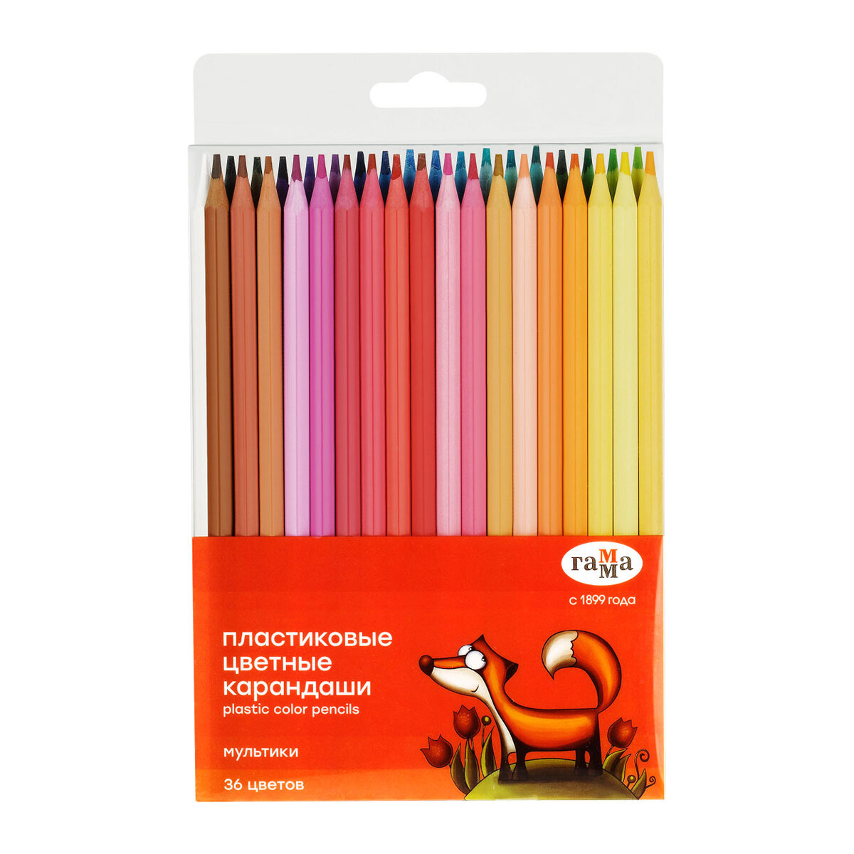 Комплект 4 шт, Карандаши цветные пластиковые Гамма "Мультики", 36цв, заточен, ПВХ, европодвес